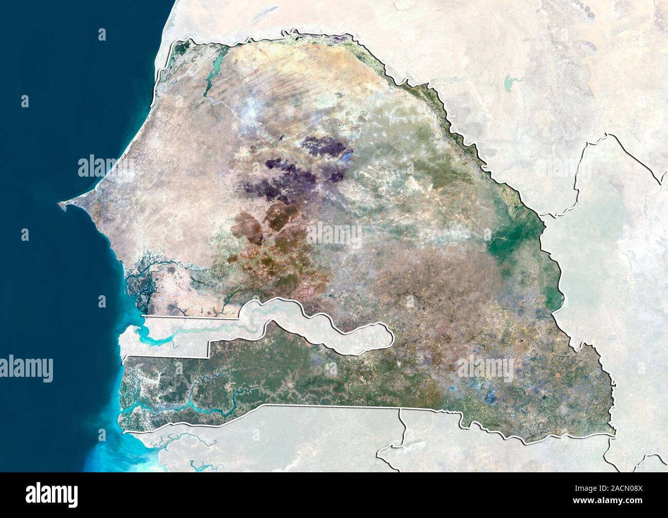 Senegal, satellite image. North is at top. Natural colour satellite ...