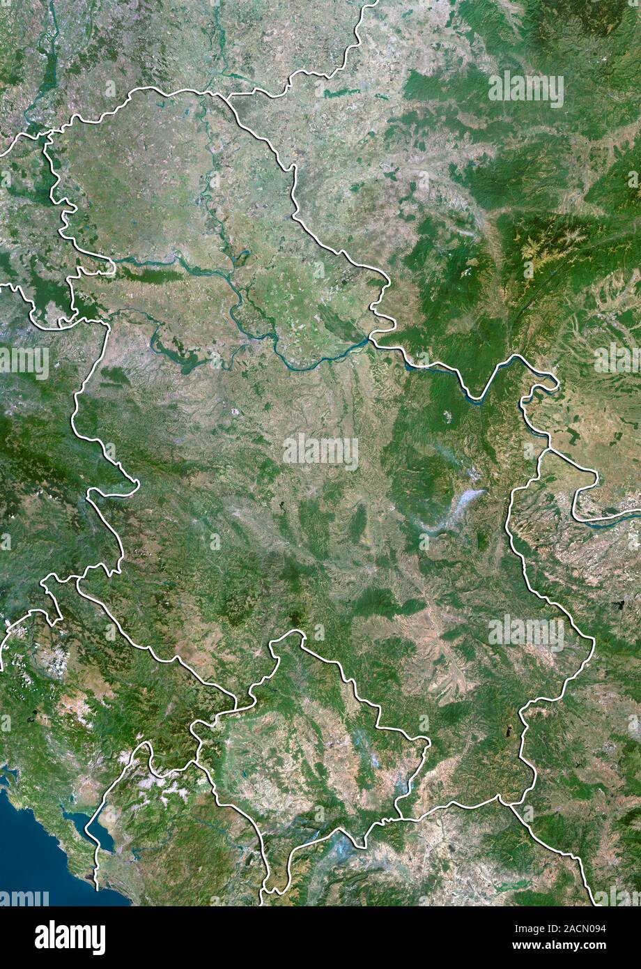 Serbia, satellite image. North is at top. Natural colour satellite ...