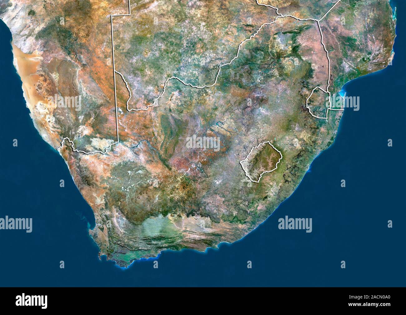 South Africa, satellite image. North is at top. Natural colour ...