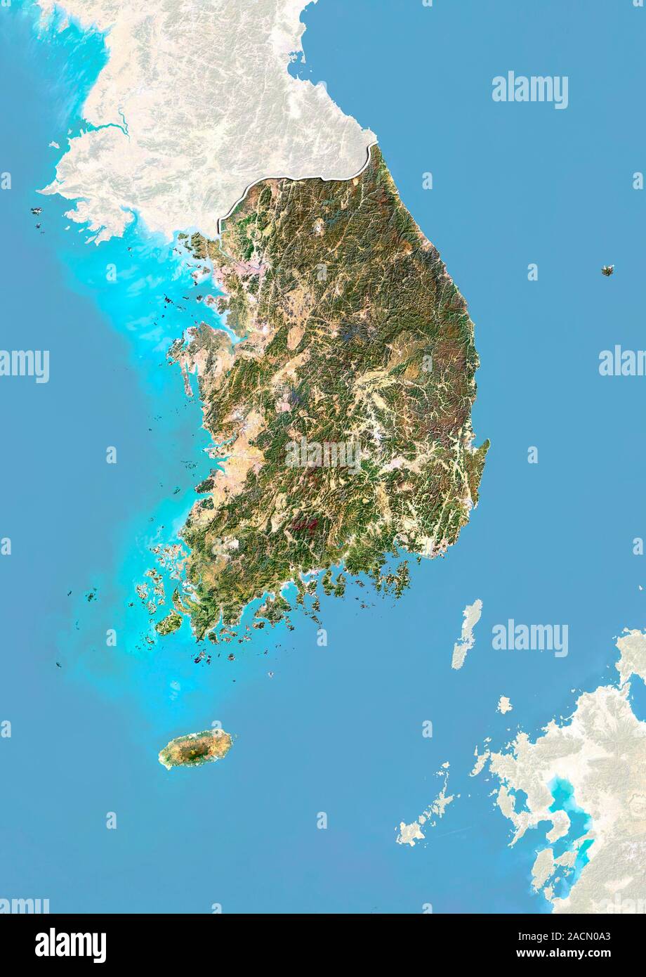 South Korea, satellite image. North is at top. Natural colour satellite ...