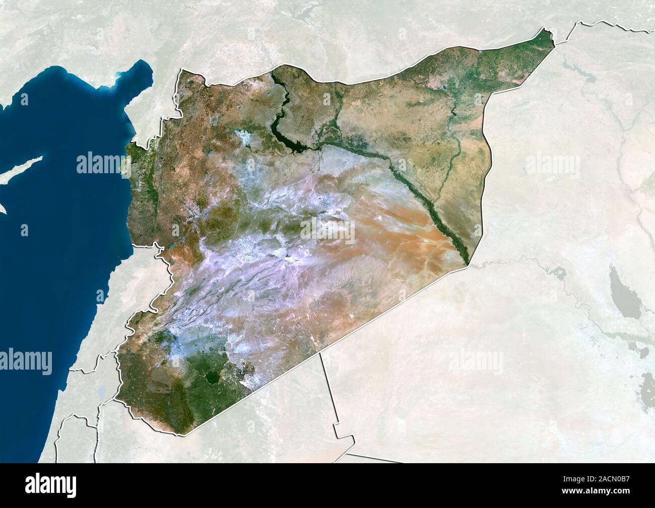 Syria, satellite image. North is at top. Natural colour satellite image ...