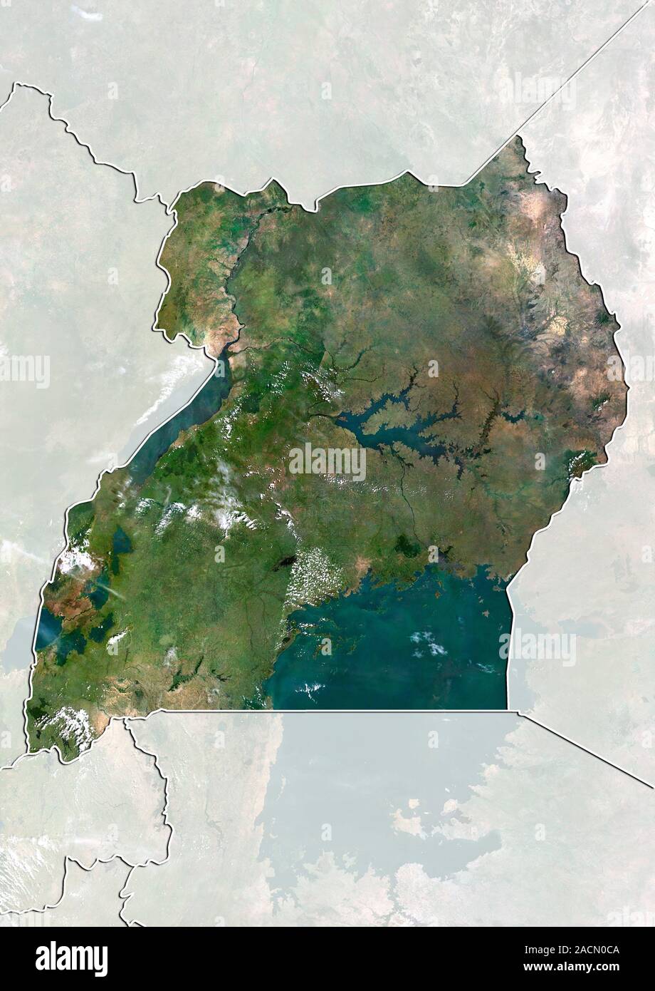 Uganda, satellite image. North is at top. Natural colour satellite ...