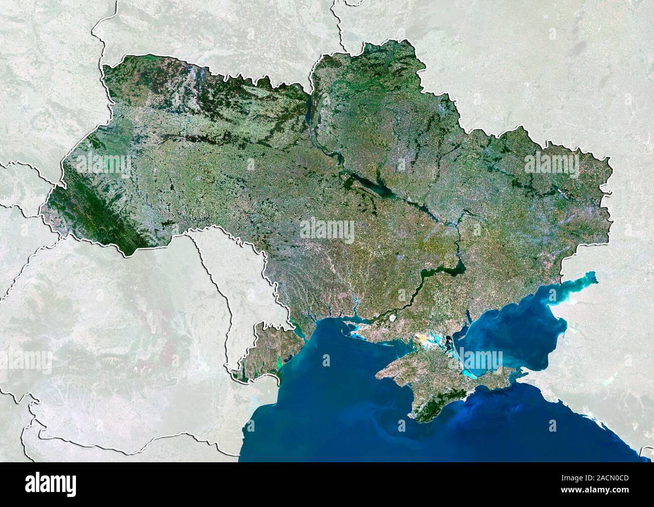 Ukraine, satellite image. North is at top. Natural colour satellite ...