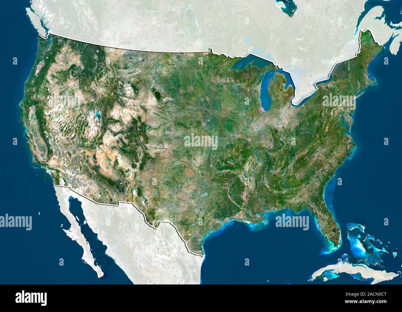United States, satellite image. North is at top. Natural colour ...