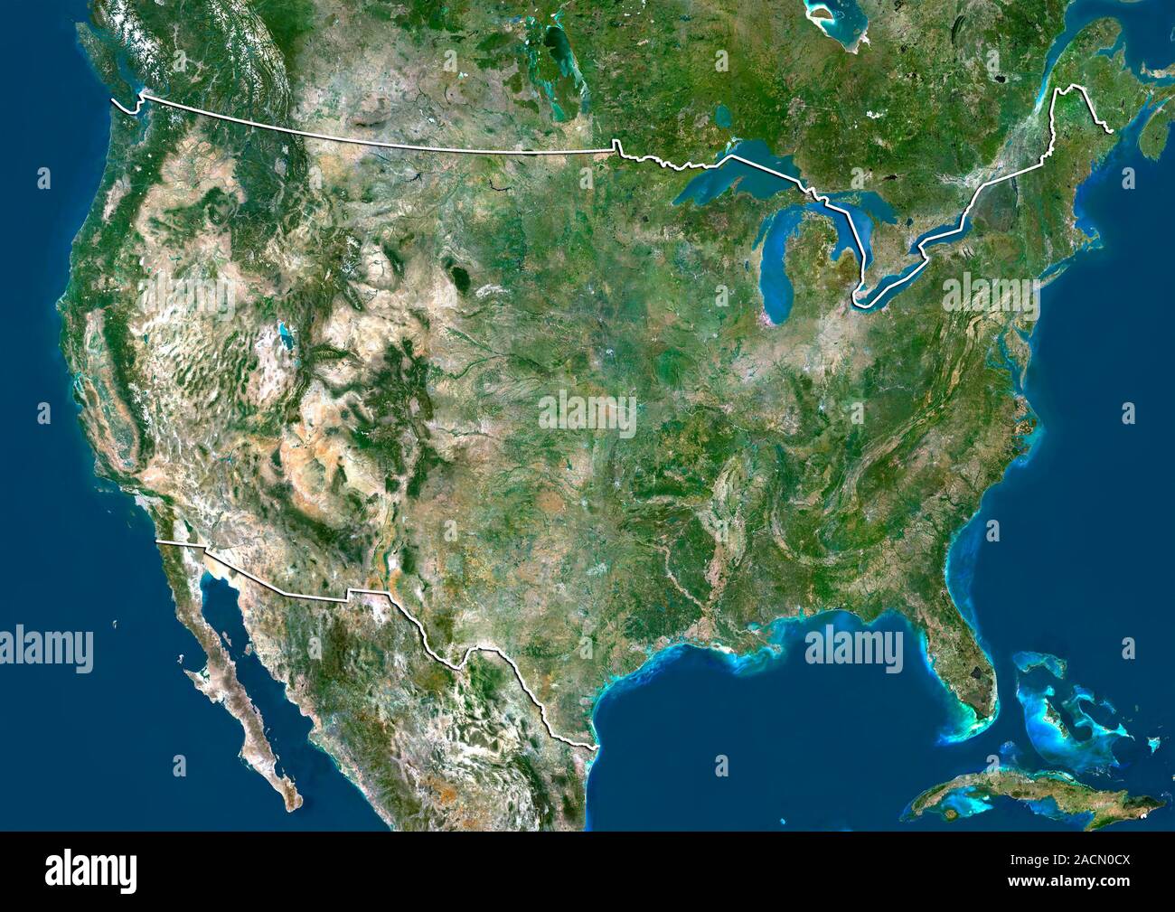United States, satellite image. North is at top. Natural colour ...