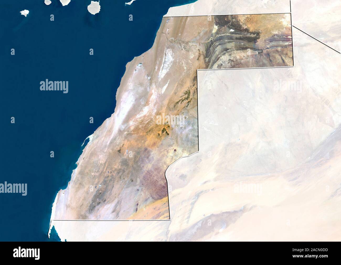 Western Sahara, satellite image. North is at top. Natural colour ...
