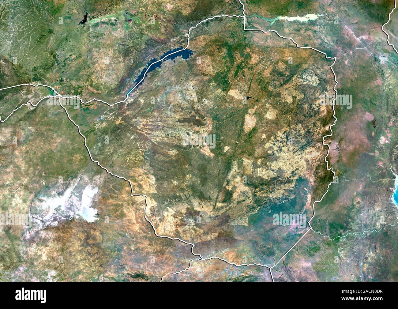 Zimbabwe, satellite image. North is at top. Natural colour satellite ...