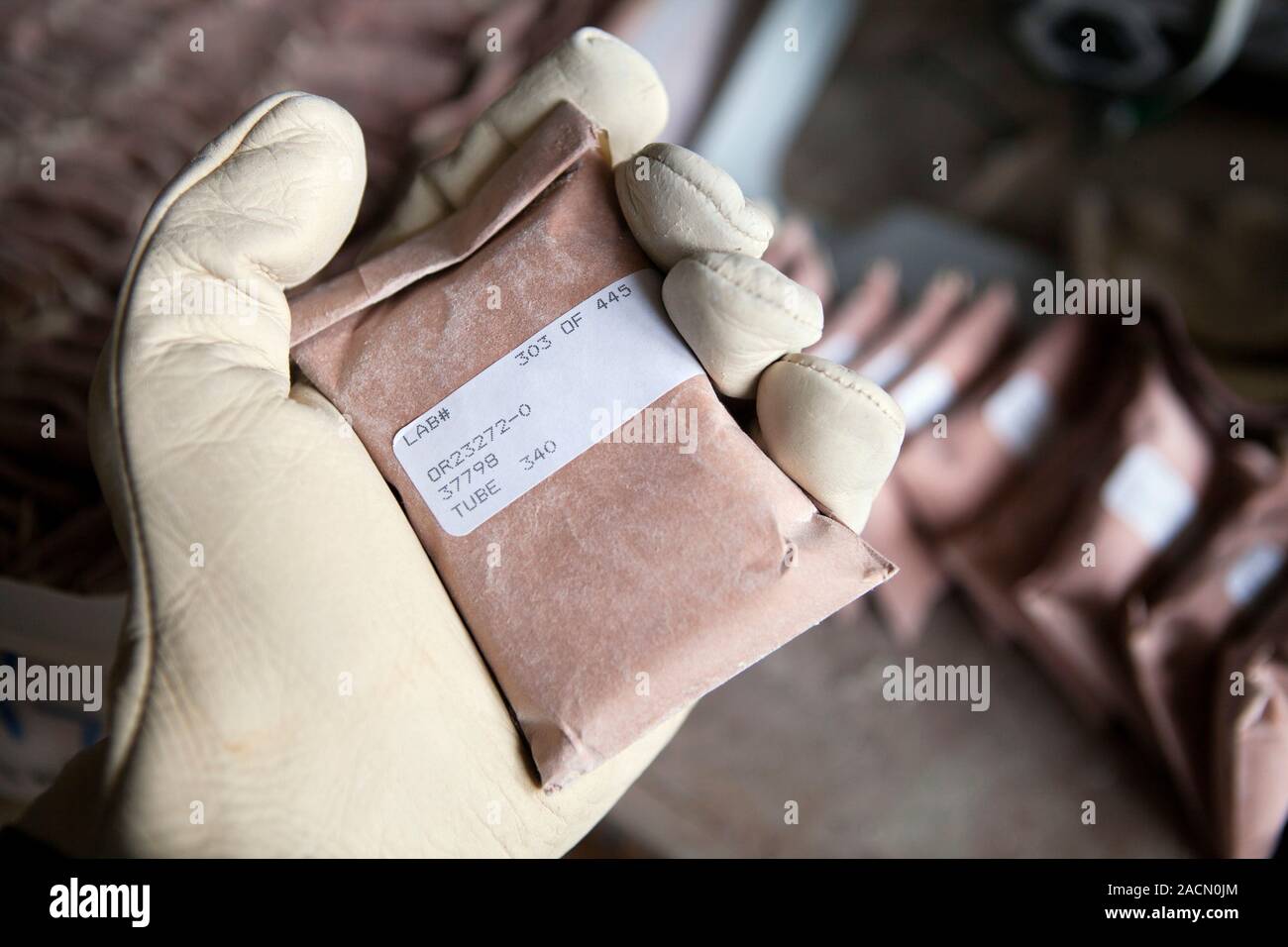Mining core samples. Pulped mineral core samples obtained during a ...