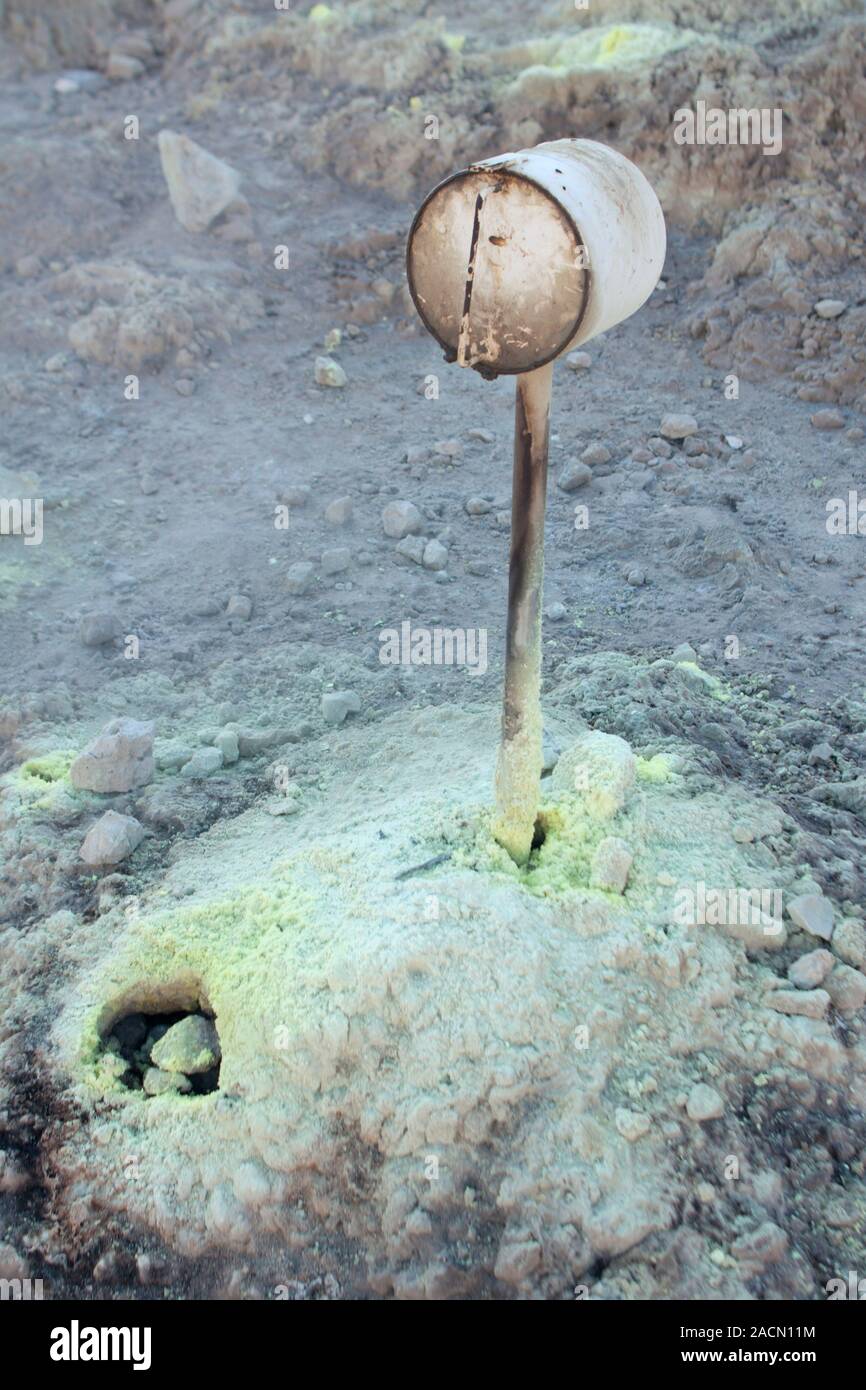 Seismic measuring device in the crater of the Nisyros volcano. It is ...