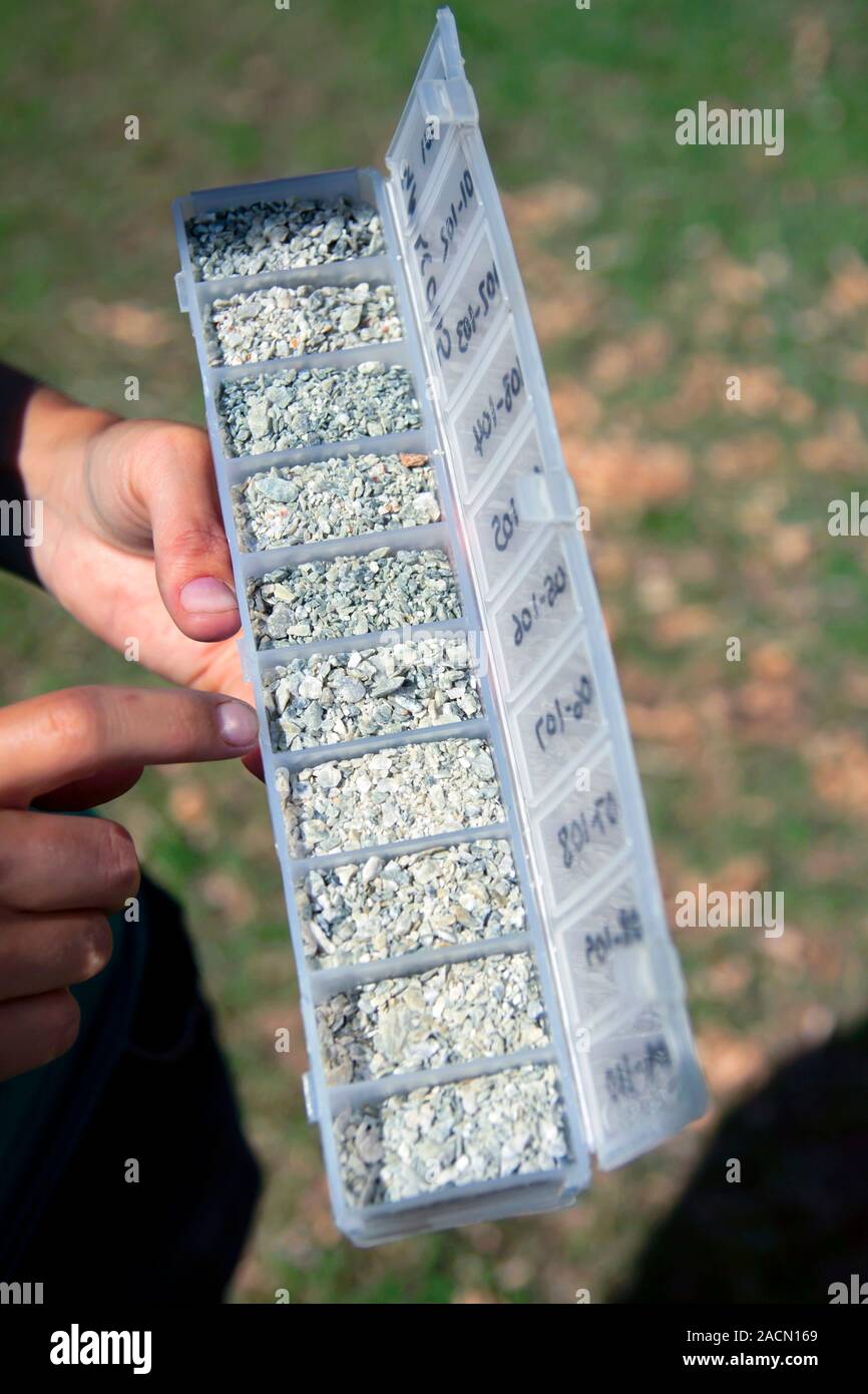 Mineral exploration chip sample tray. These chips were removed from the ...