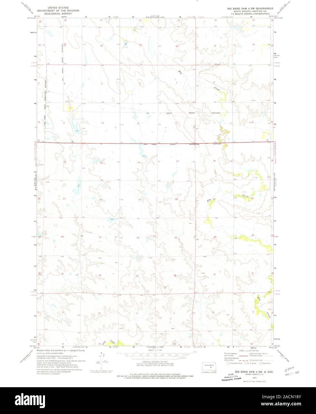 USGS TOPO Map South Dakota SD Big Bend Dam 4 SW 342738 1973 24000 ...