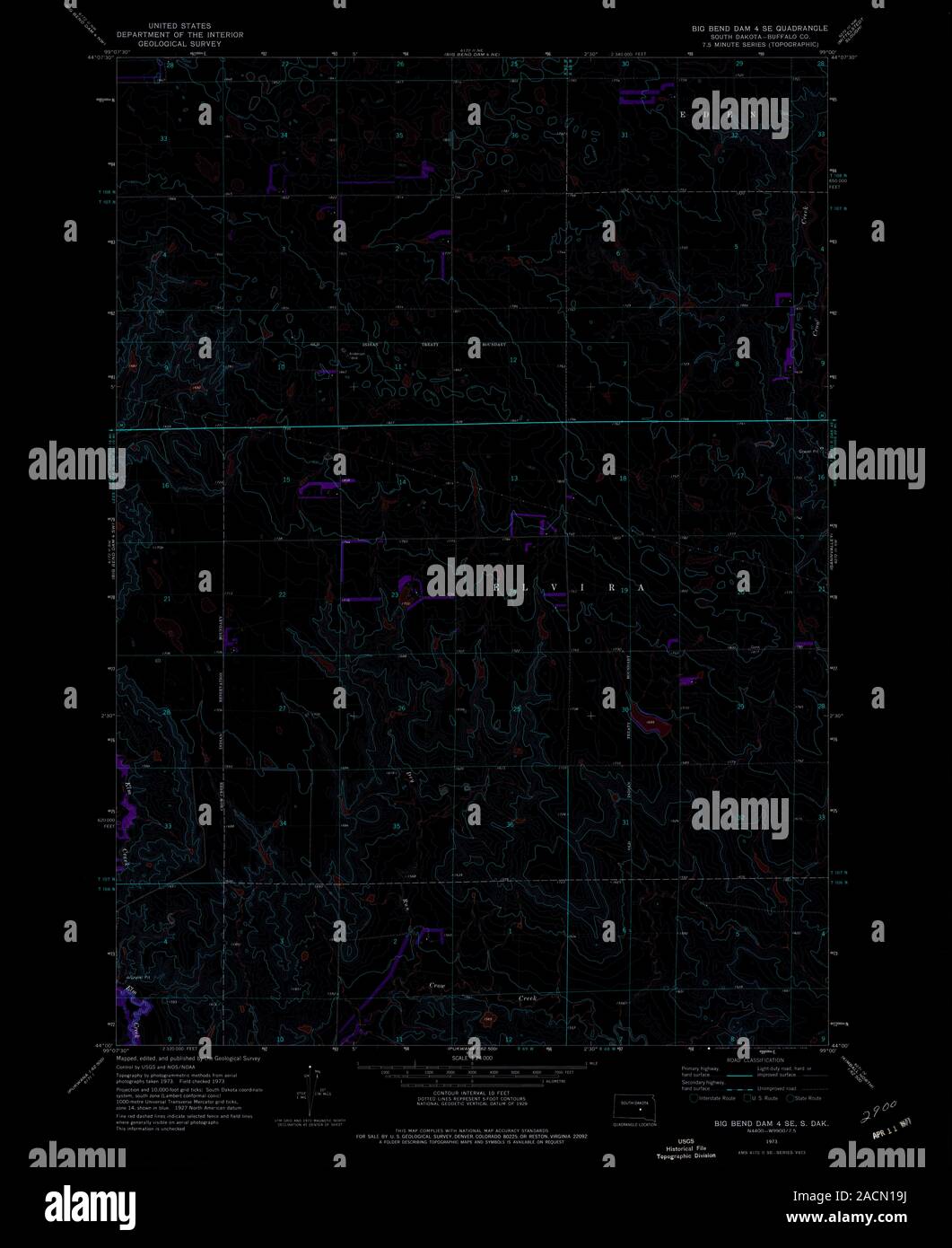 USGS TOPO Map South Dakota SD Big Bend Dam 4 SE 342737 1973 24000 ...