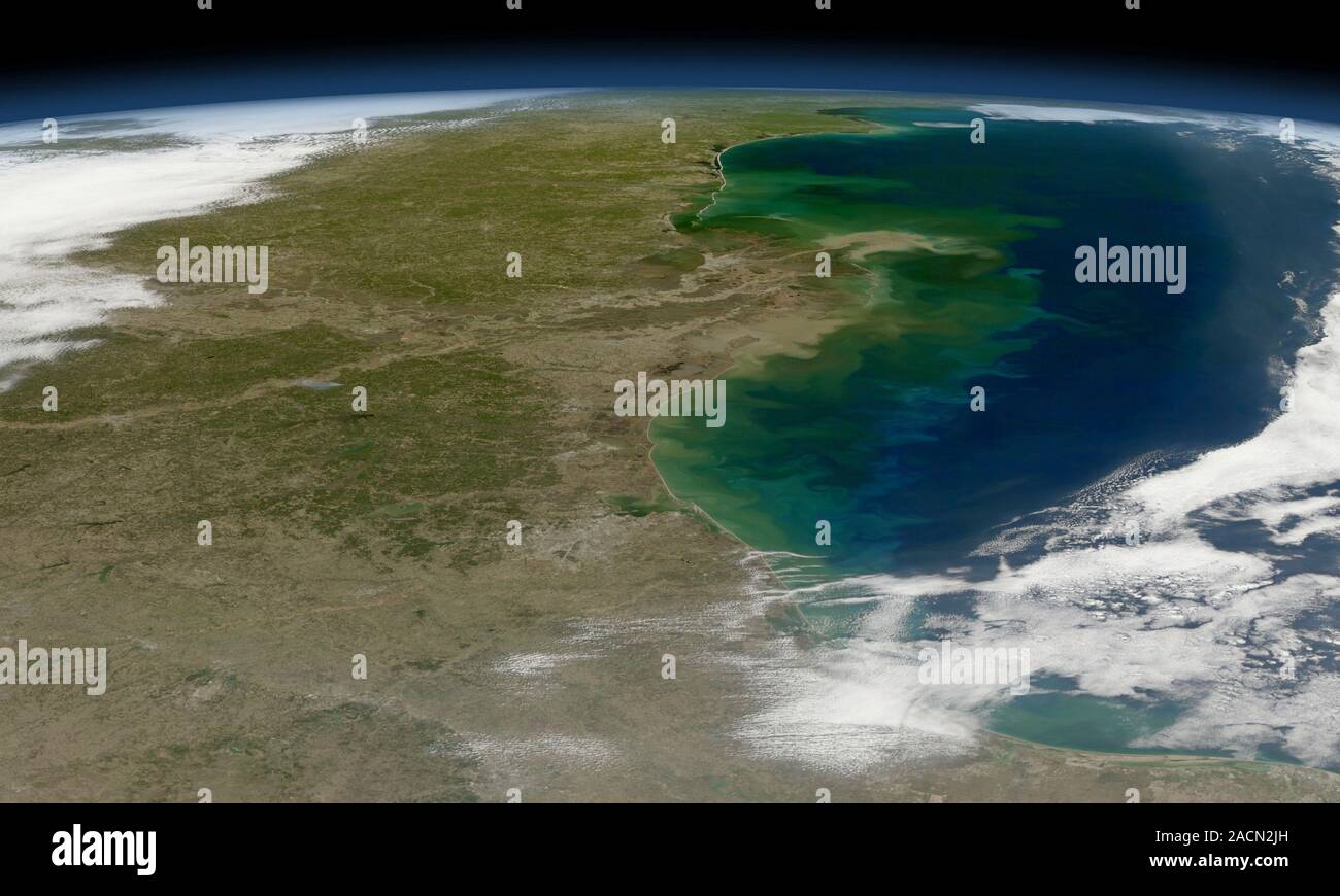 Gulf of Mexico coast, satellite image. North is at left. Clouds are ...