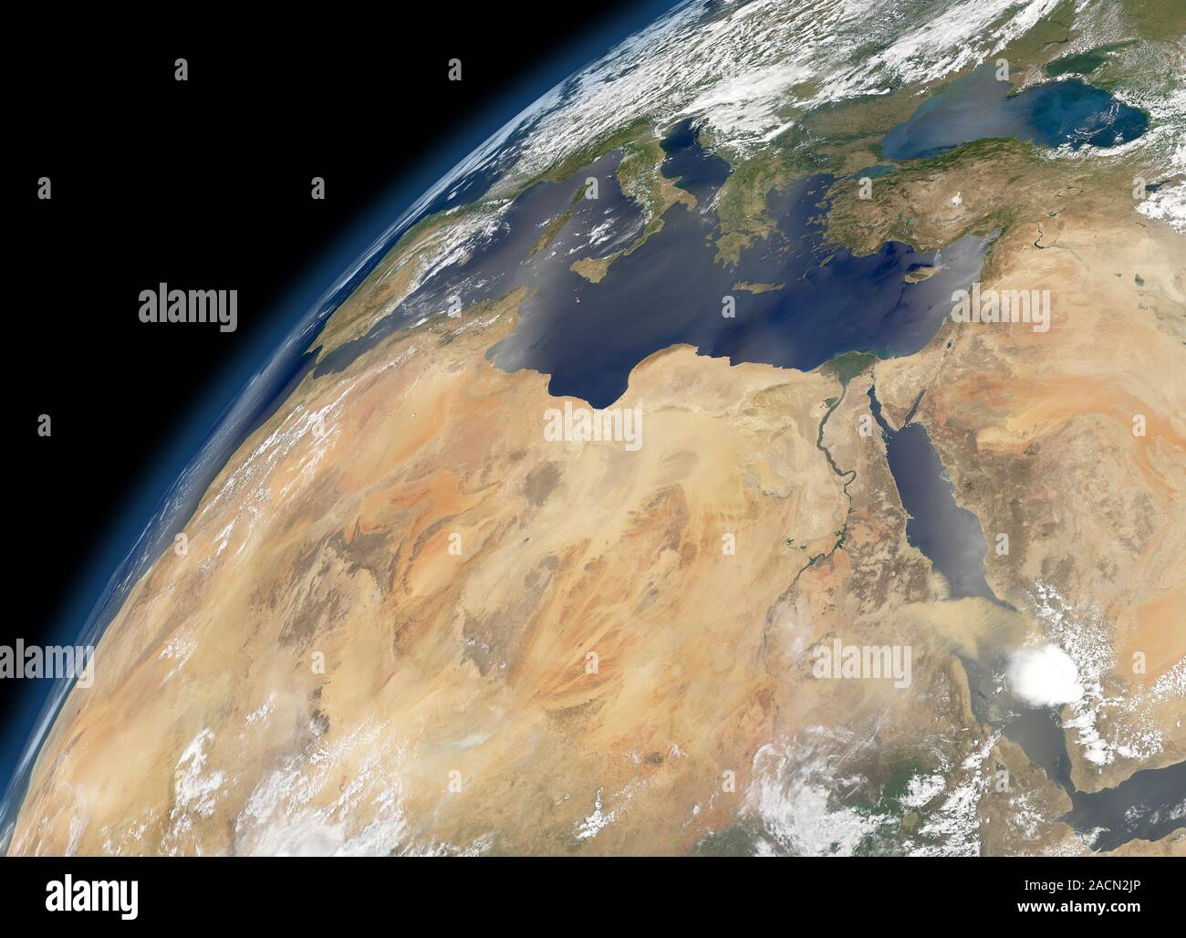 Saharan Mediterranean, satellite image. North is towards upper right ...
