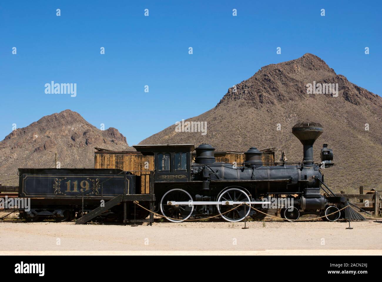 Historic Reno steam locomotive at Old Tucson Studios, Tucson, Arizona ...