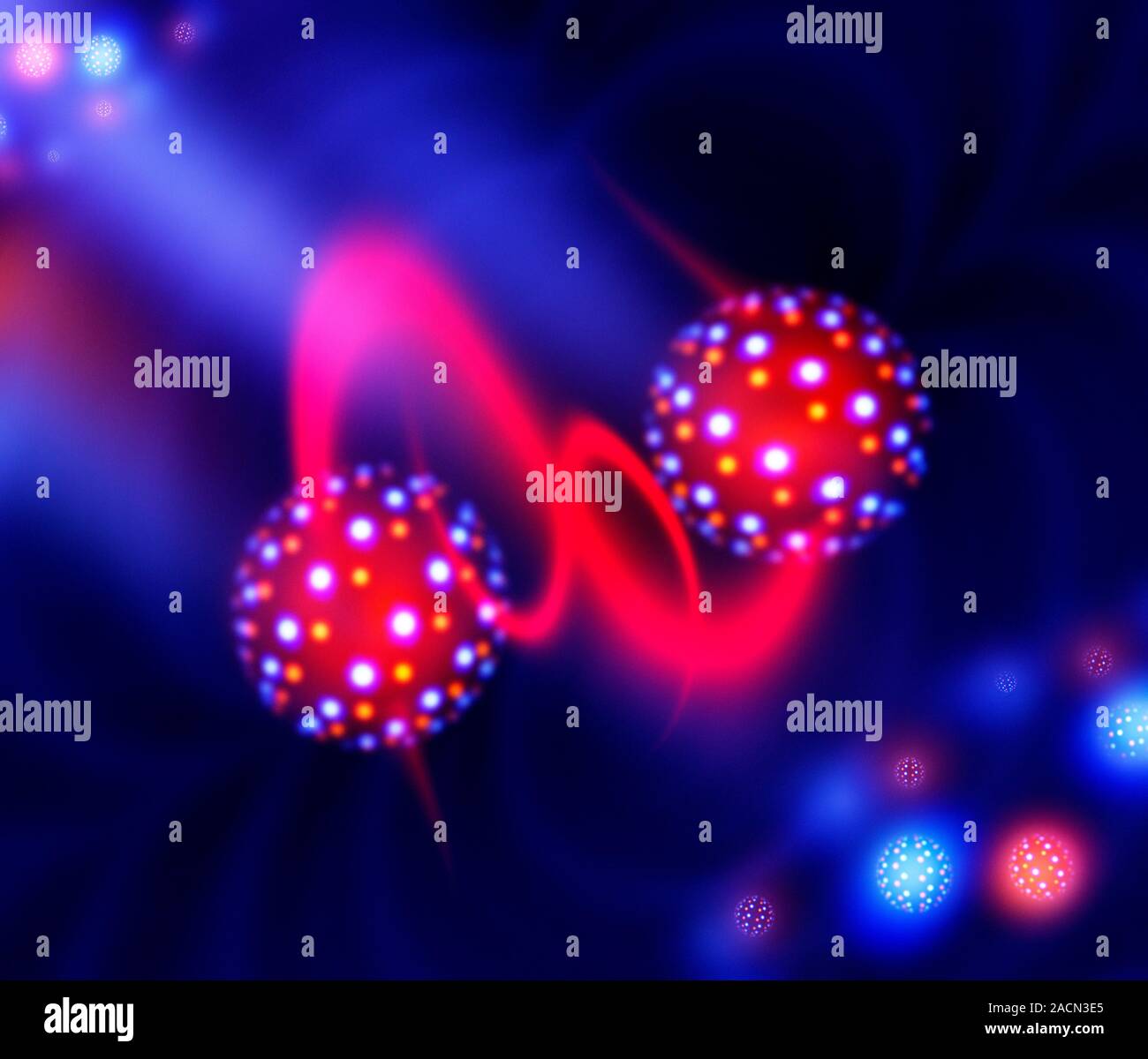 Atomic interactions, conceptual image. Computer artwork representing ...