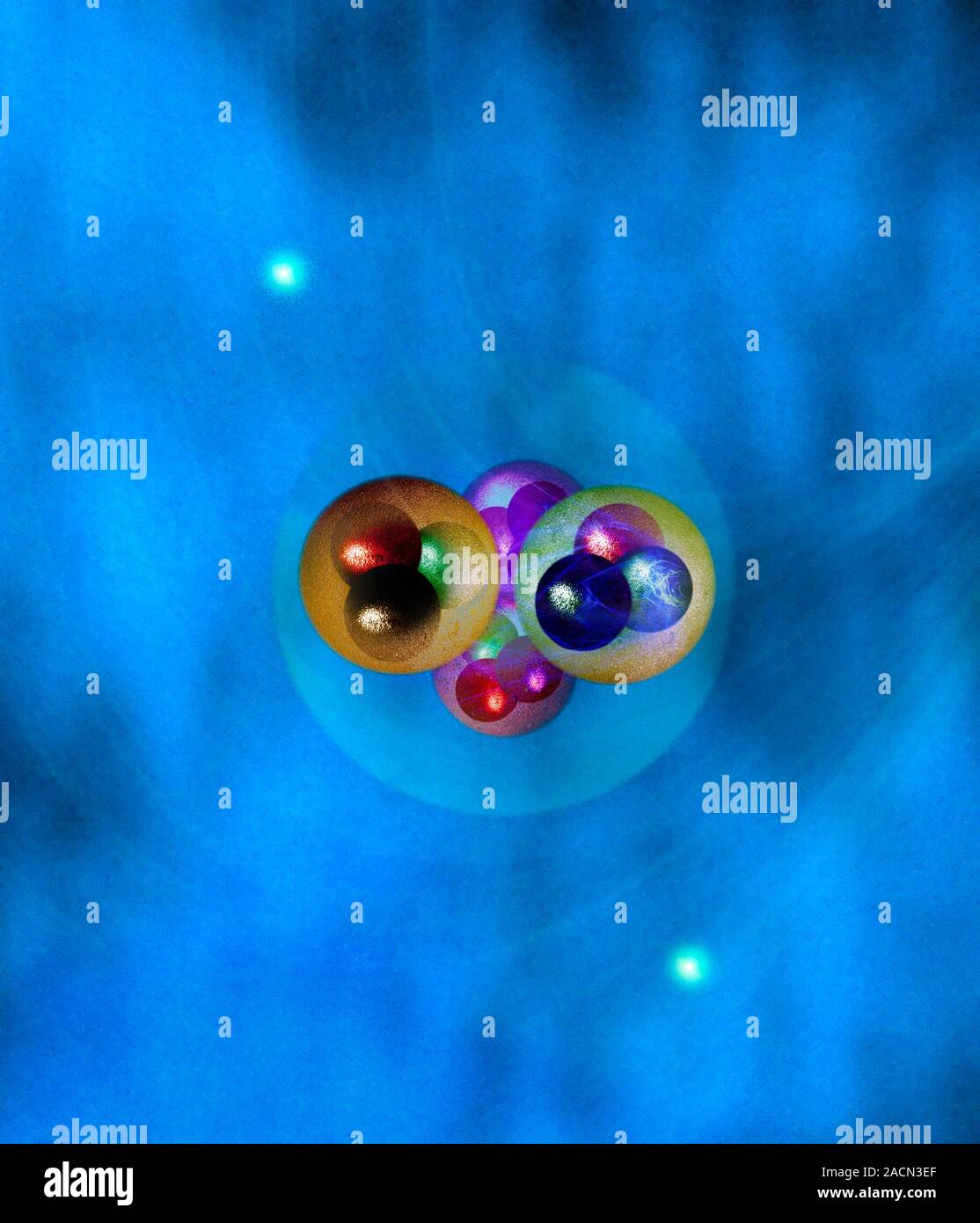 Helium atom, conceptual model. Computer artwork representing the atomic ...