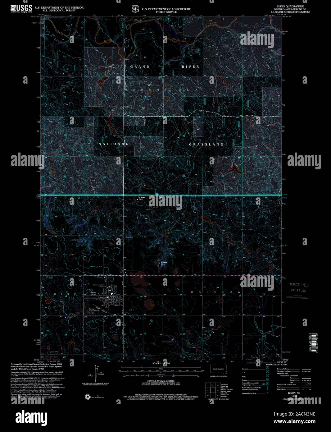 USGS TOPO Map South Dakota SD Bison 342746 1998 24000 Inverted ...
