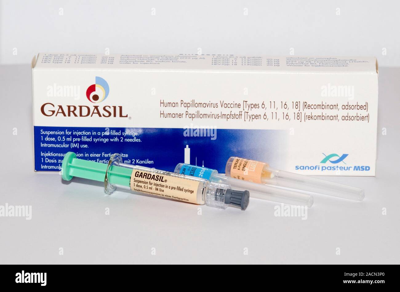Gardasil cervical cancer vaccine packaging and syringe. This vaccine ...