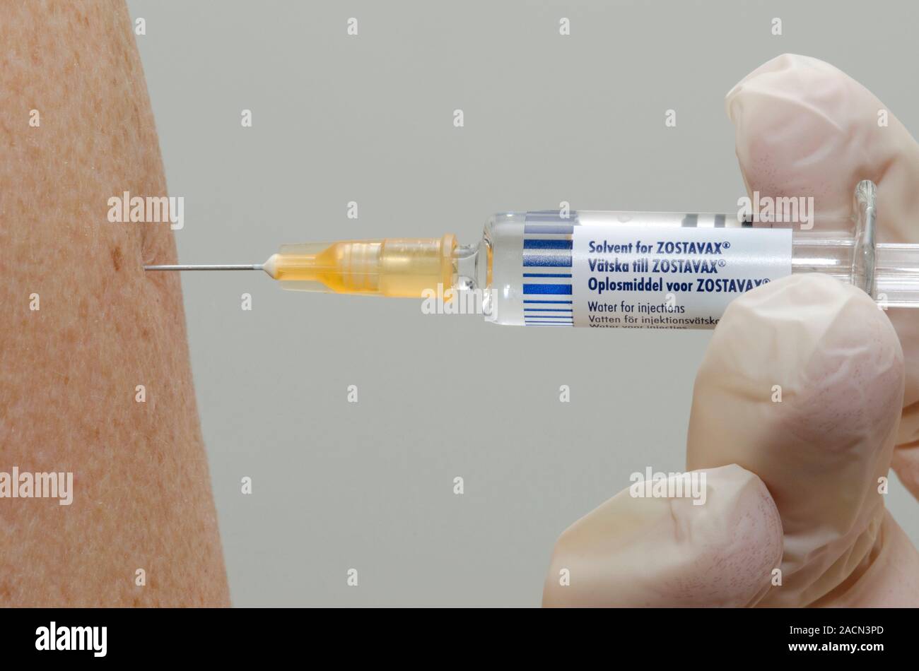 Zostavax anti-shingles vaccination injection. This vaccine contains ...