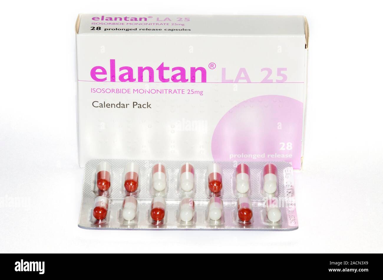 Box and blisterpack of Elantan (isosorbide mononitrate) capsules, a ...