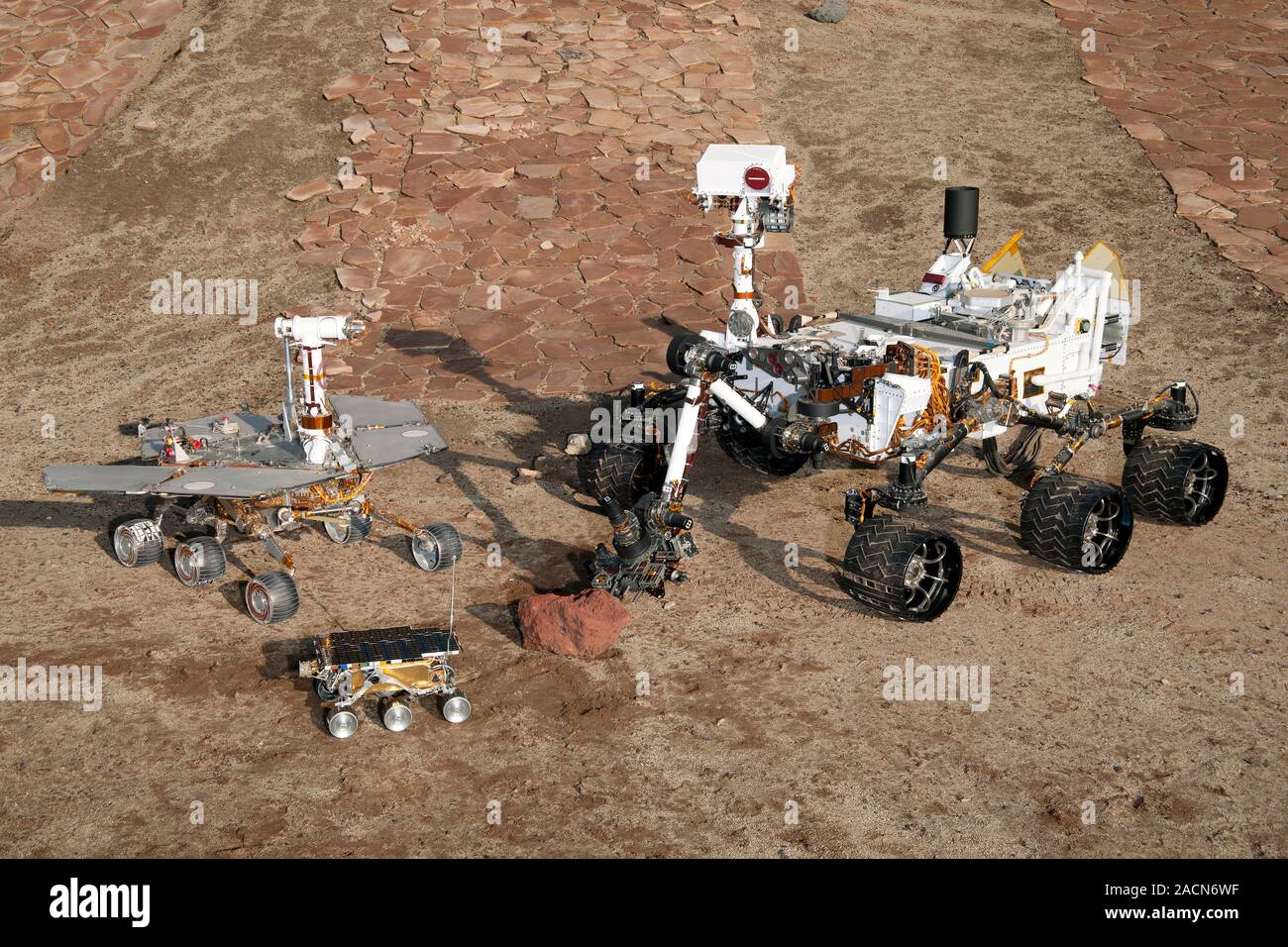 Three generations of NASA Mars rovers. At centre front is a flight ...