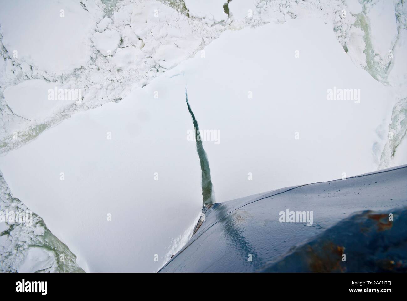 Icebreaker ship. Close-up of the bow of the Pioneer Explorer icebreaker ...