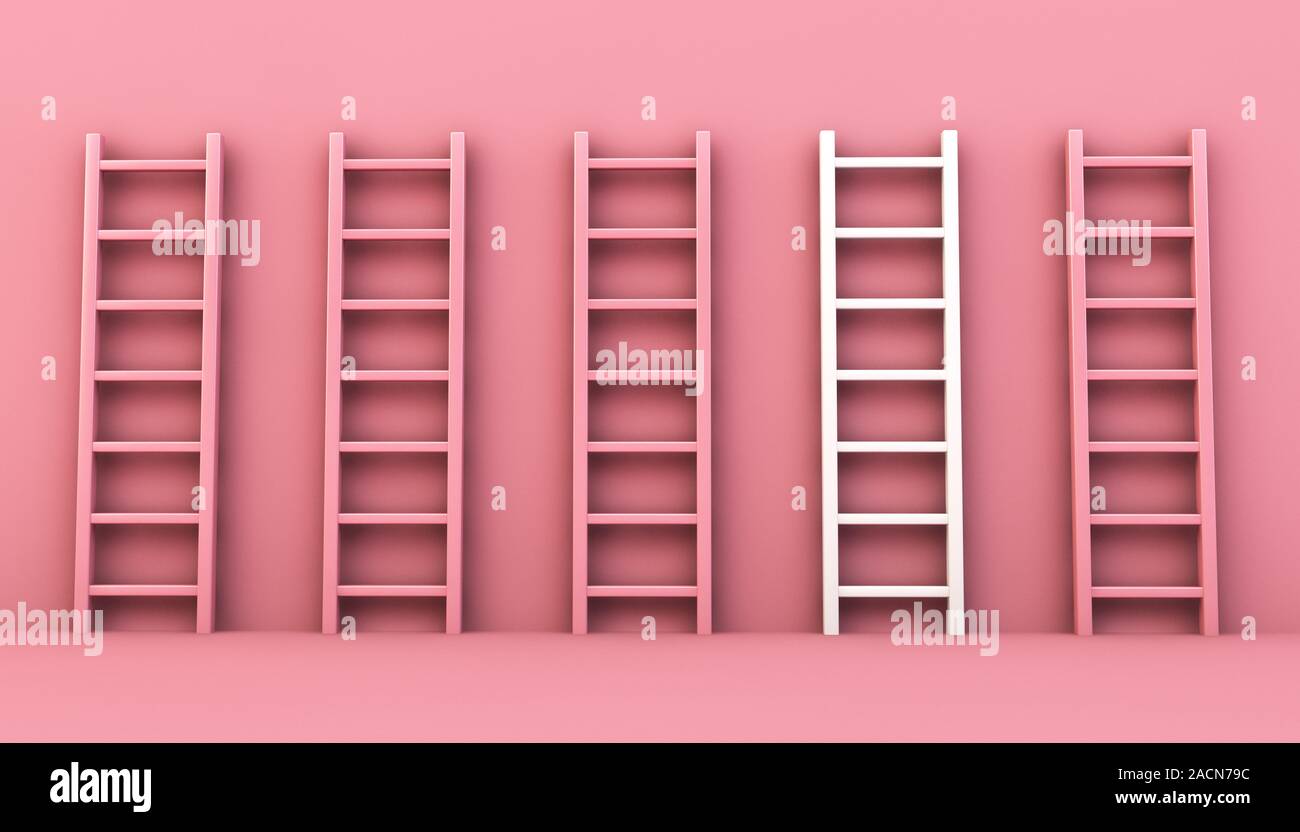 ladder collection with one on white 3d rendering concept Stock Photo ...