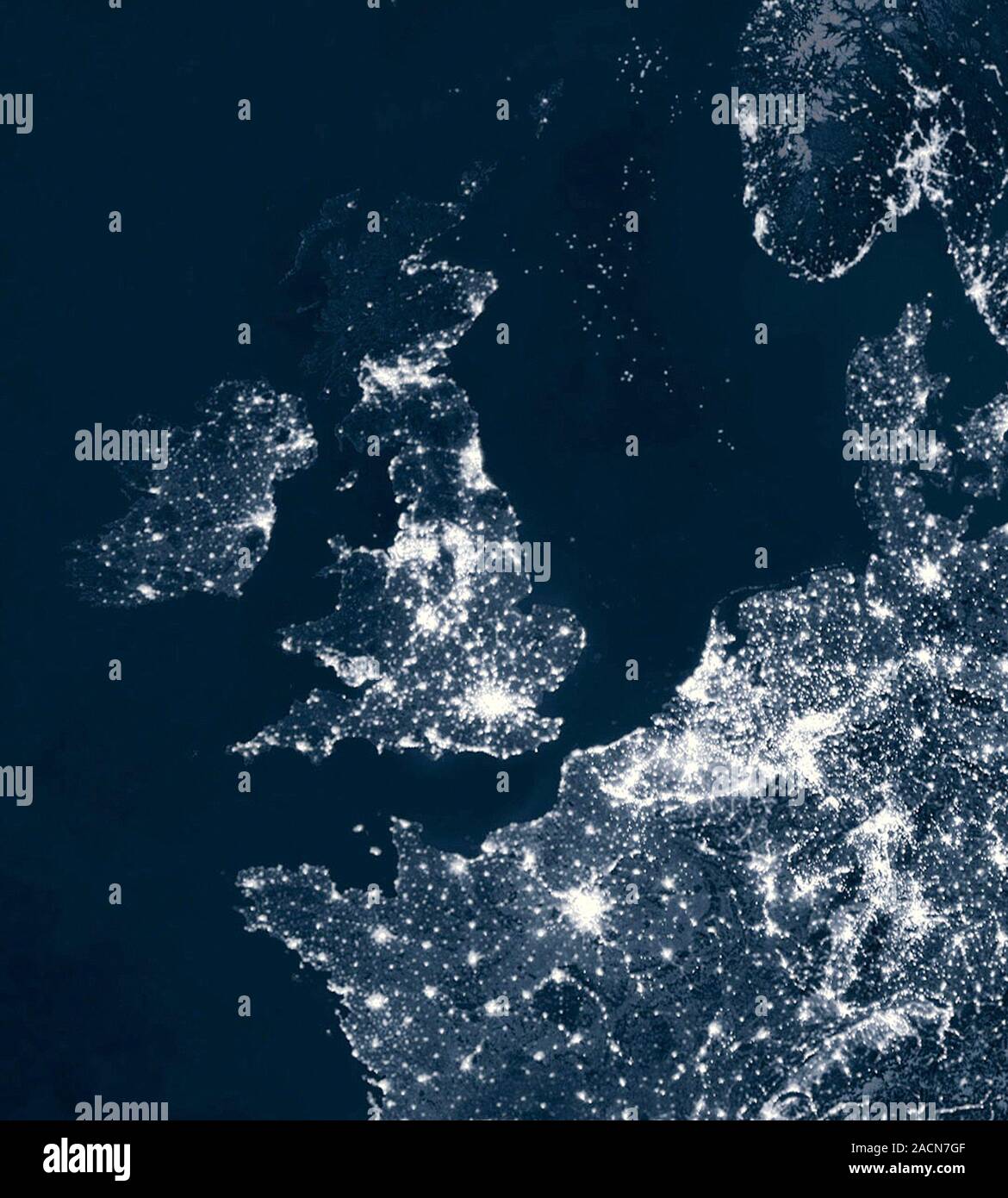 UK and Europe at night. Map showing urban and industrial lights over ...