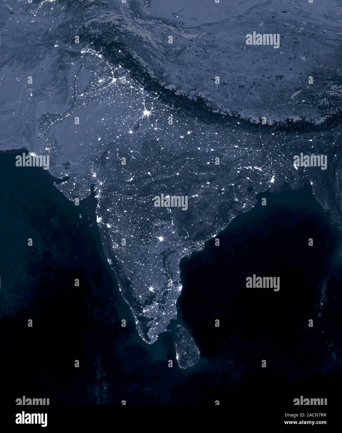India at night. Map showing urban and industrial lights over South ...