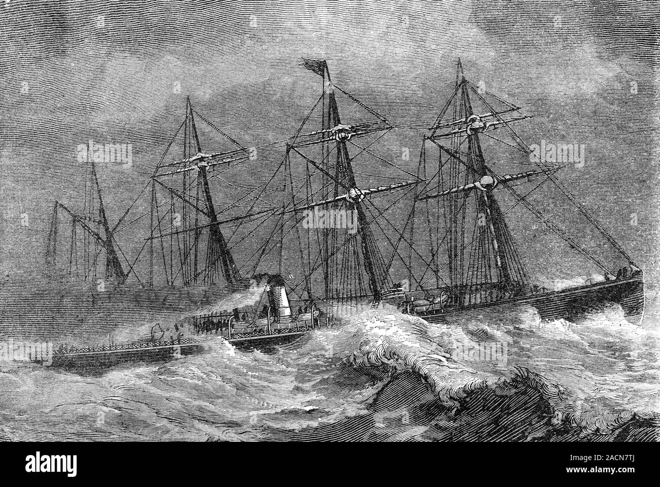 Steamer Oneida in the Atlantic. 19th-century artwork of the voyage ...