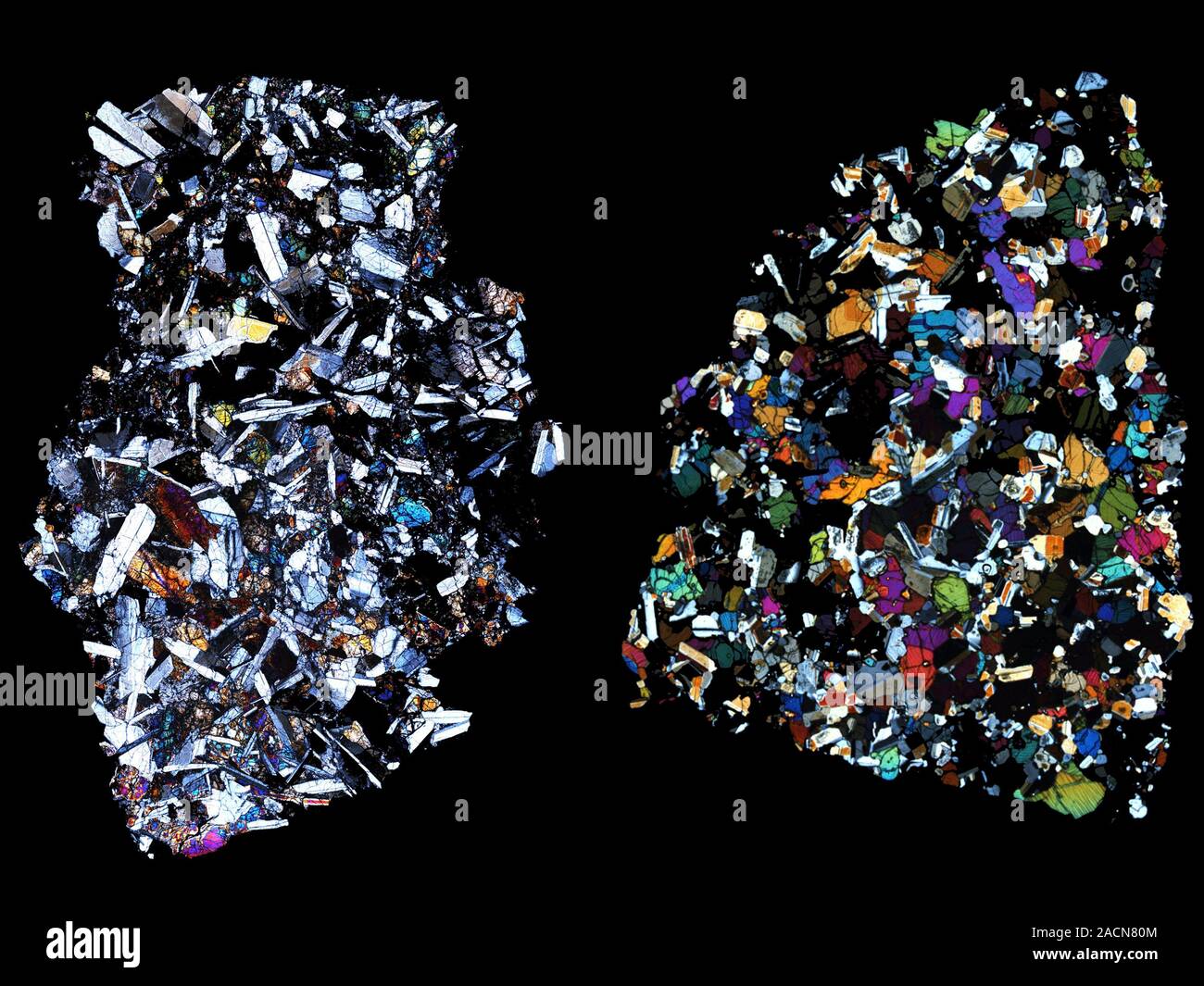 HED meteorites. Polarised light micrograph of thin sections of two HED ...