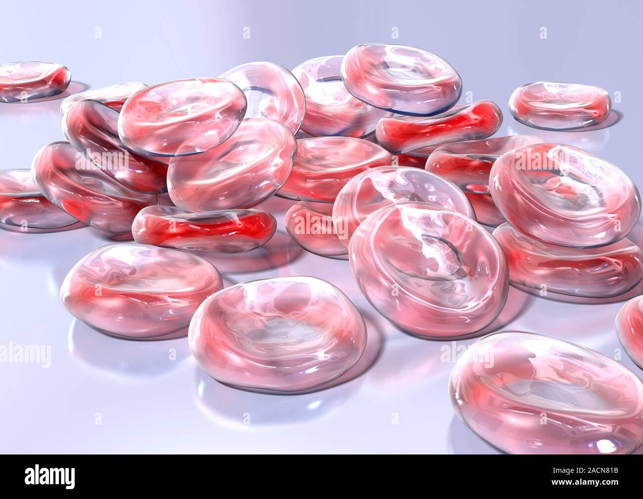Anaemia, conceptual image. Computer artwork of anaemic red blood cells ...