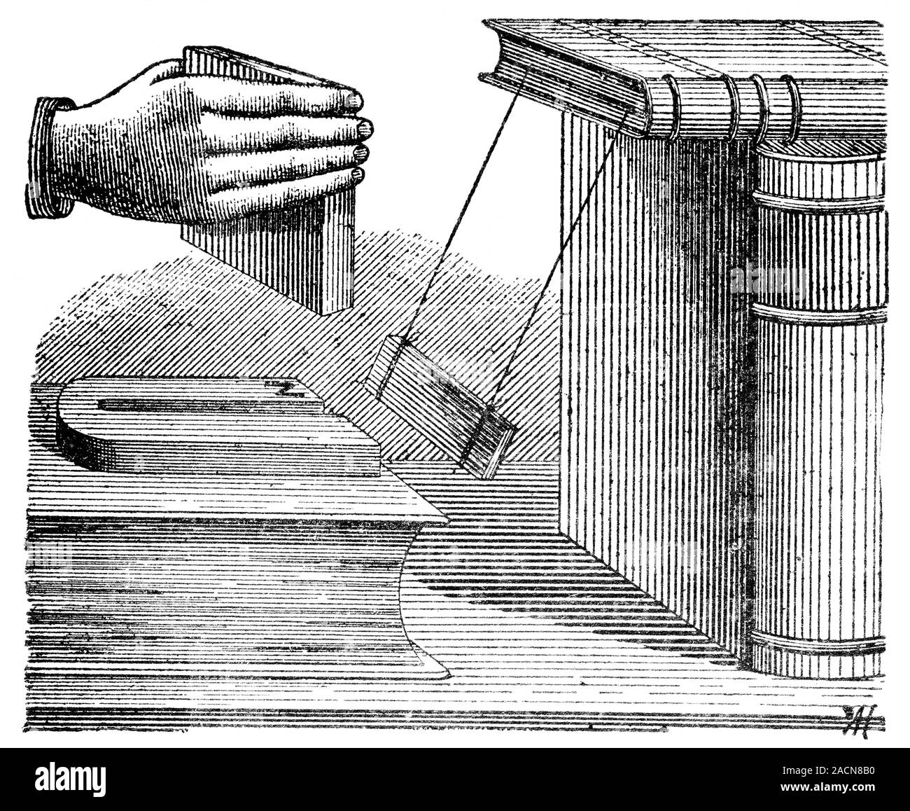 Magnetism experiment. 19th-century artwork of an experiment being ...