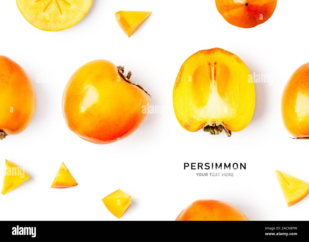 Fresh persimmon as creative layout isolated on white background ...