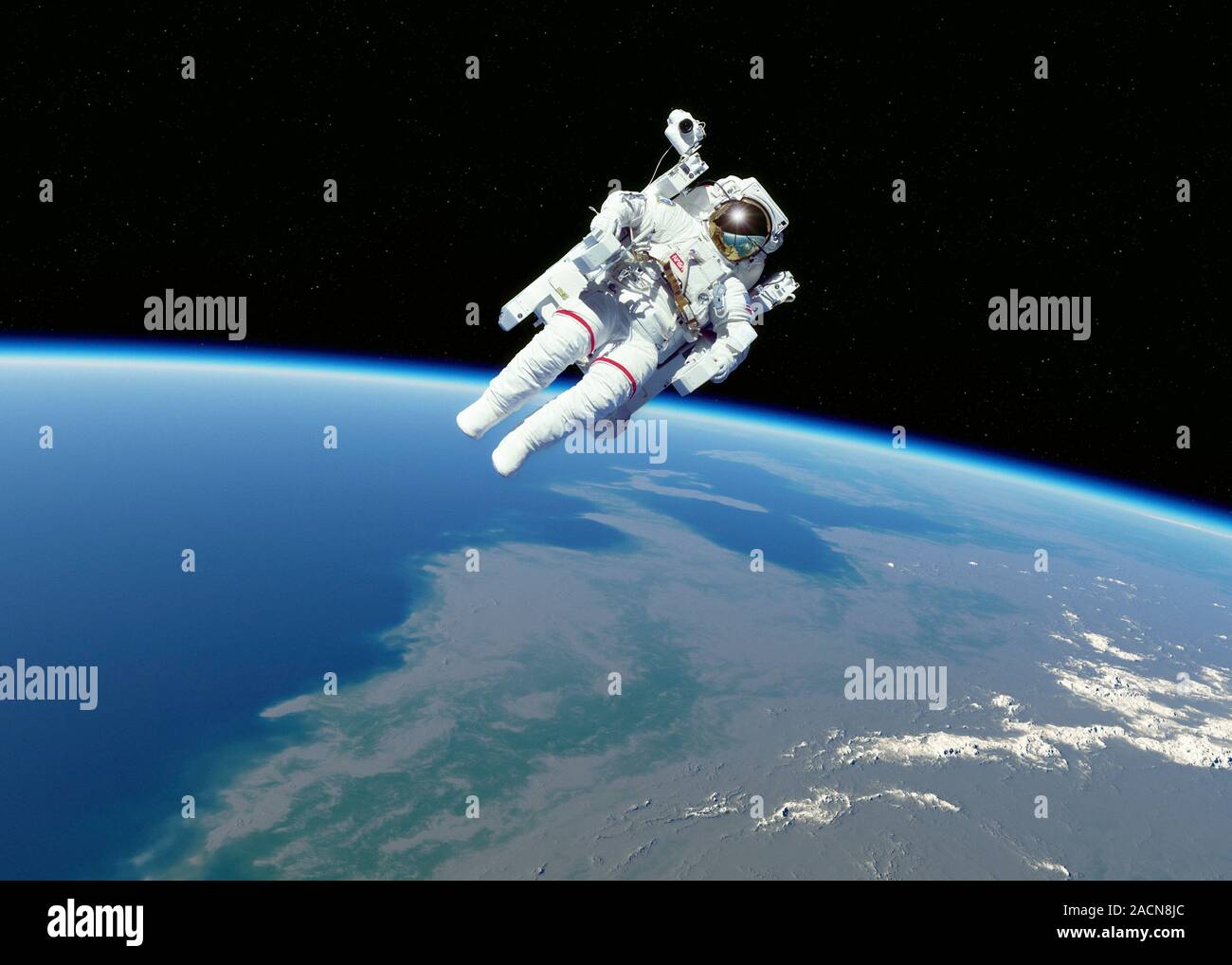 Spacewalk. Astronaut Bruce McCandless in his manned maneouvering unit ...