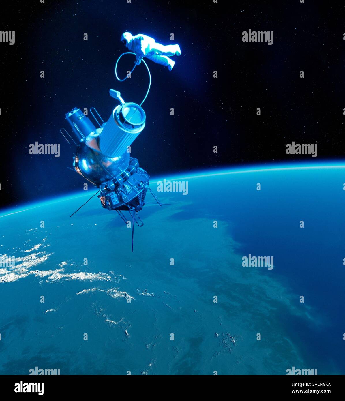 First space walk. Computer artwork depicting Soviet cosmonaut Alexei ...