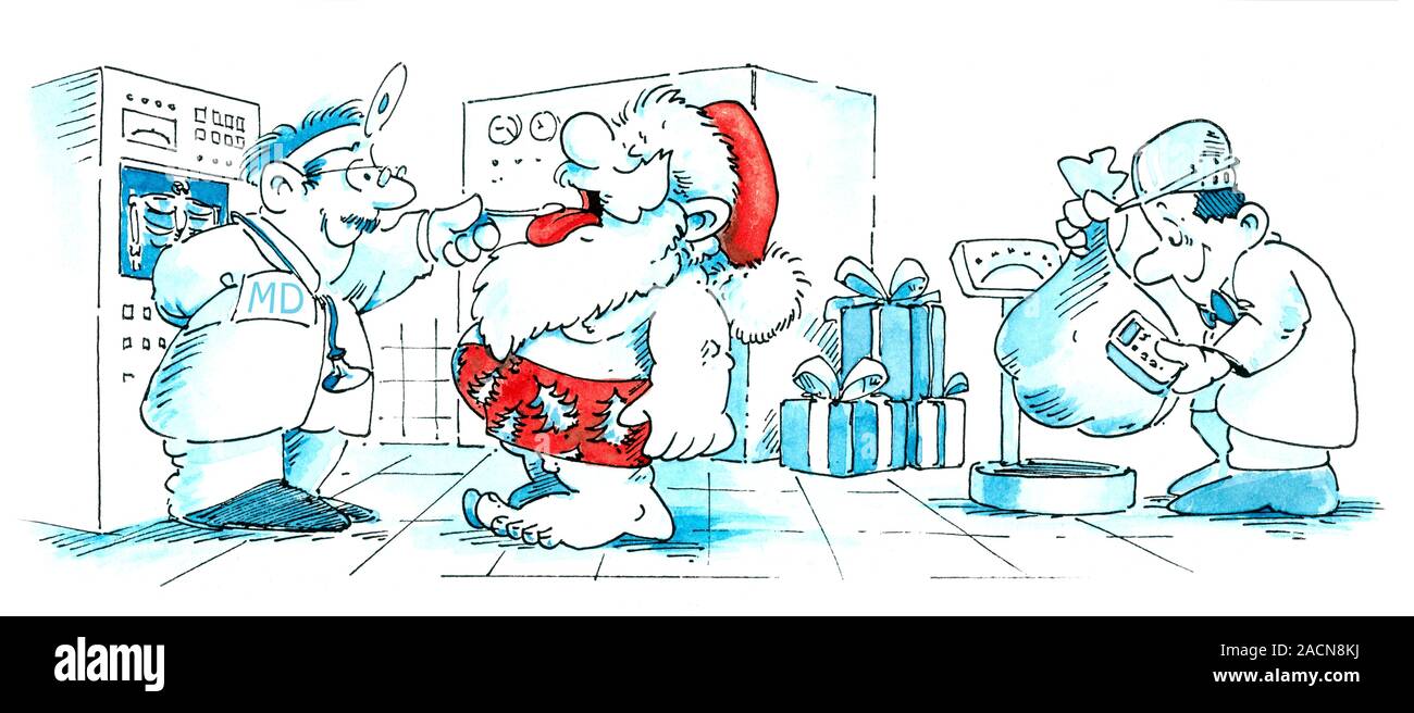 Santa's medical exam. Computer artwork depicting Santa Claus having a ...