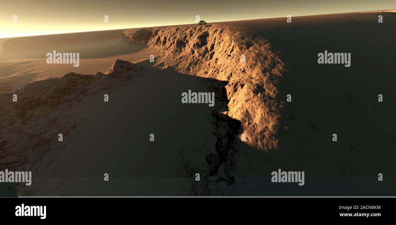 Mars exploration. Computer artwork of a Mars rover and astronauts ...