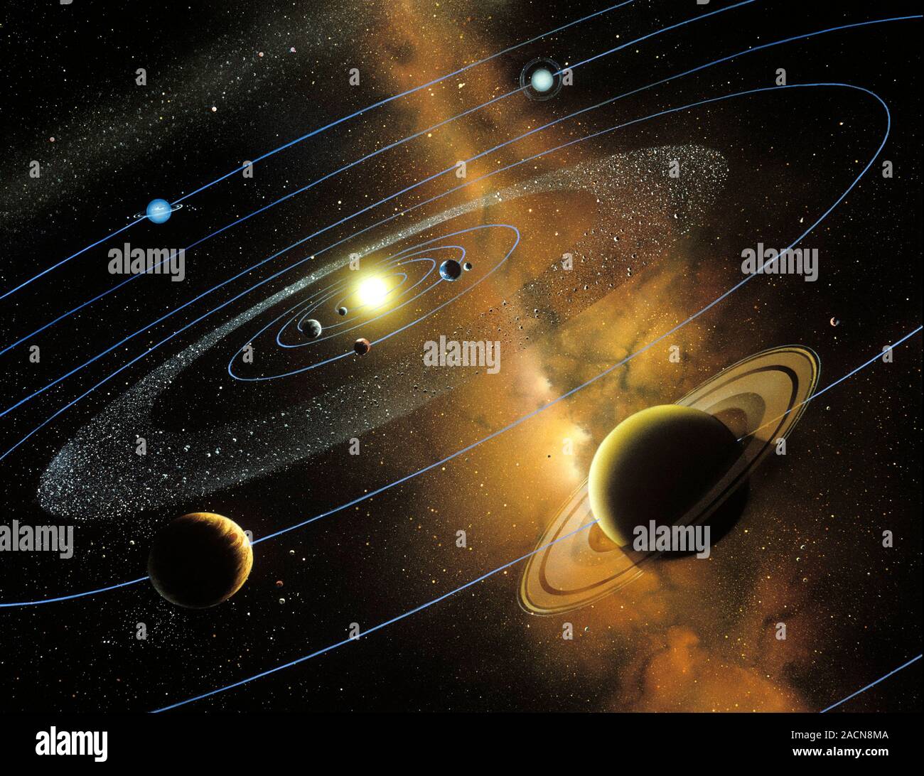 Solar System orbits. Computer artwork of Earth's solar system, showing ...