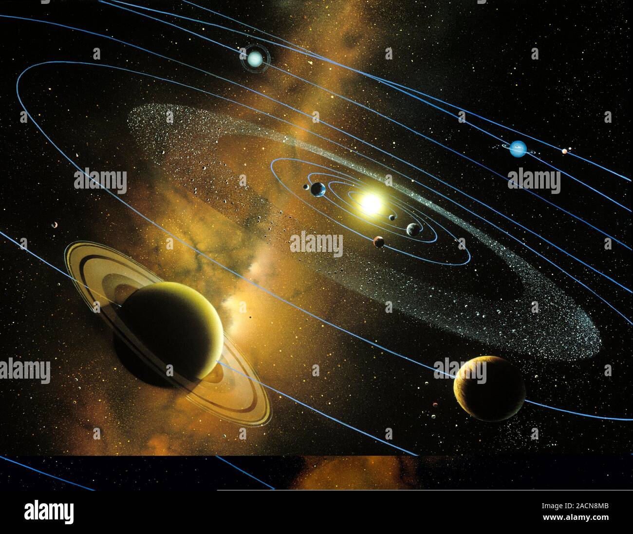Solar System orbits. Computer artwork of Earth's solar system, showing ...