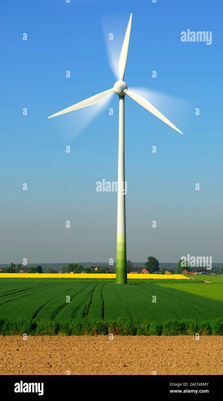 Wind turbine. Computer artwork of a wind turbine in a field Stock Photo ...