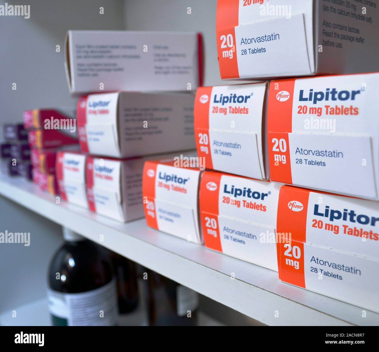 Packets of Atorvastatin on a pharmacy shelf. This is a statin drug ...