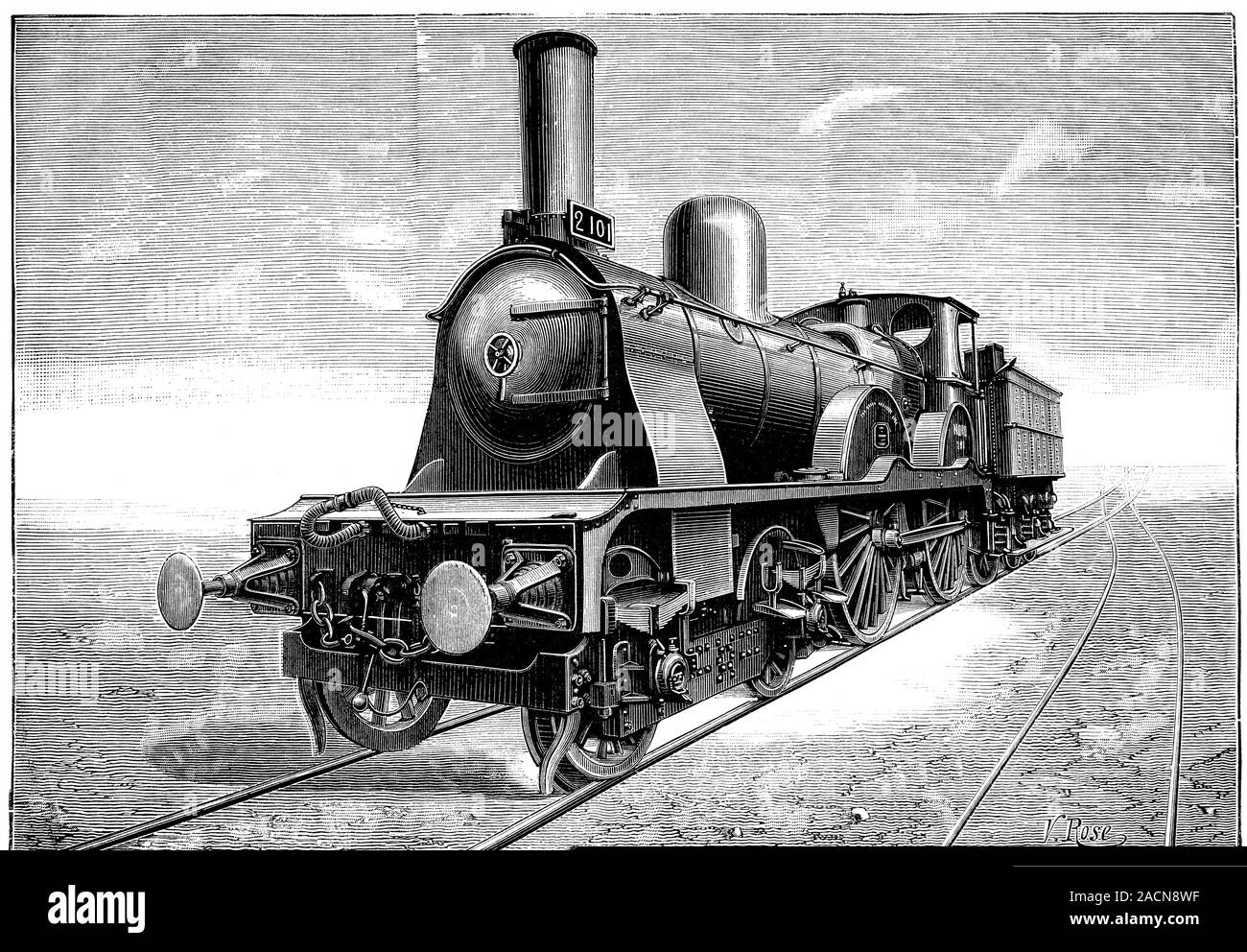 Steam locomotive, 19th-century artwork. Artwork from the 6th volume ...