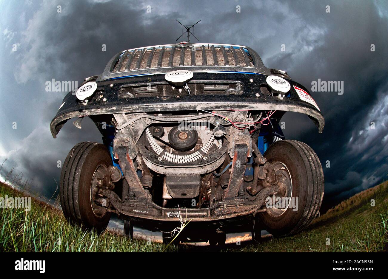 Storm chasing. Close-up of the undercarriage of a Doppler on Wheels ...