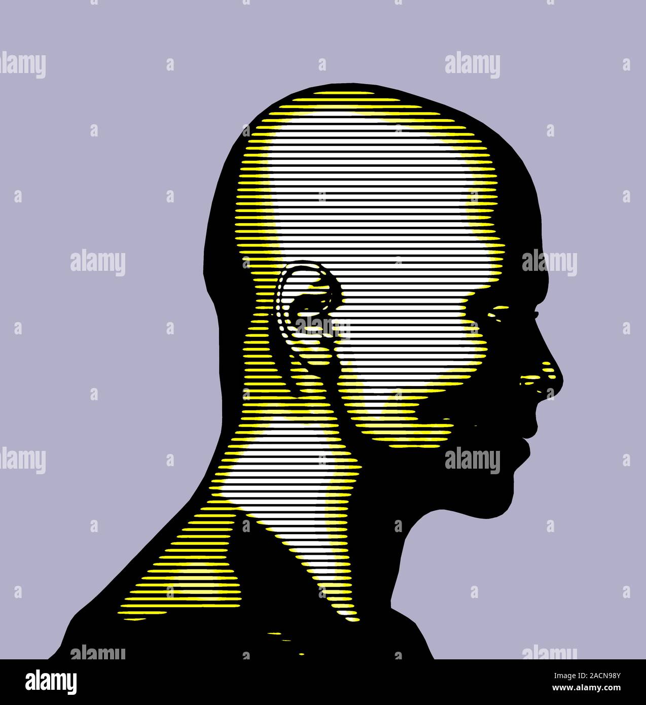 Depression. Conceptual artwork of a male head in profile and in shadows ...