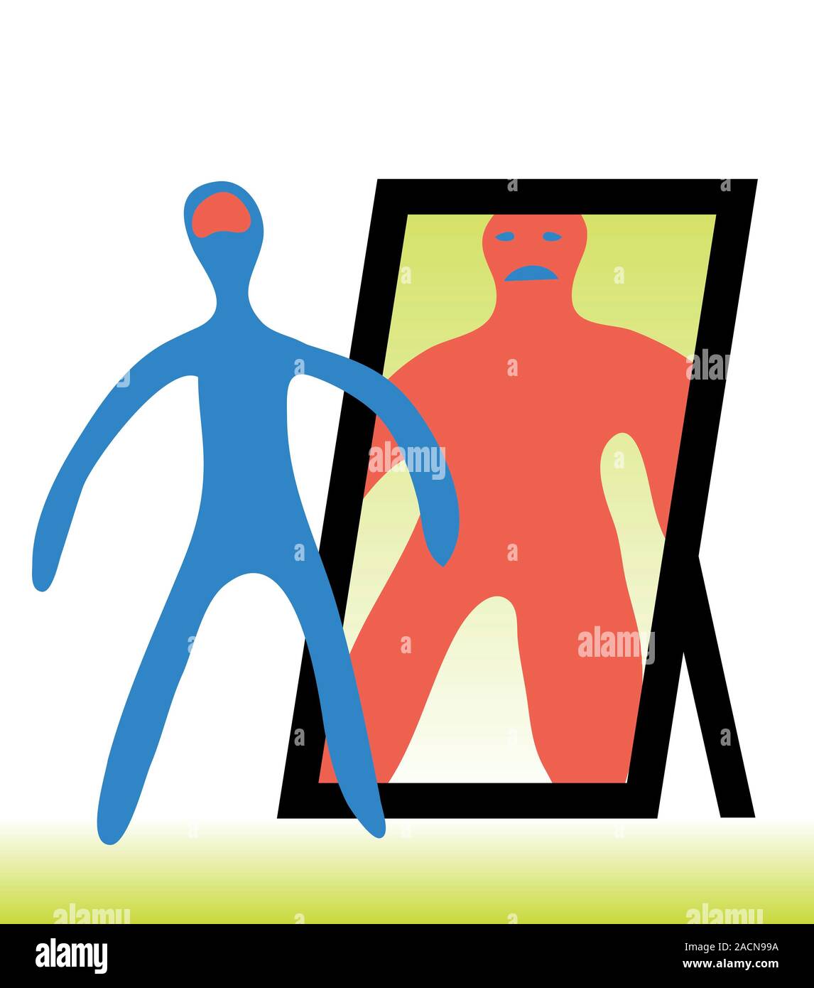 Anorexia. Conceptual artwork of a stylised figure looking at its ...