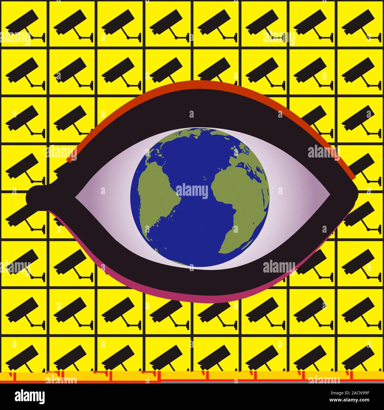 Security surveillance. Conceptual image of a human eye with an Earth ...