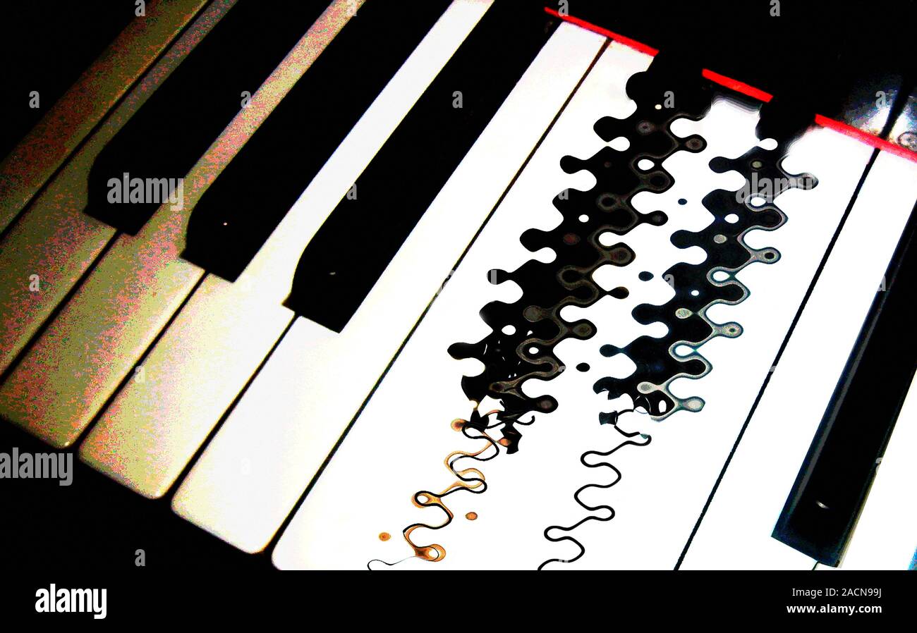 Hearing perception. Conceptual artwork of a piano key (right) blurring ...