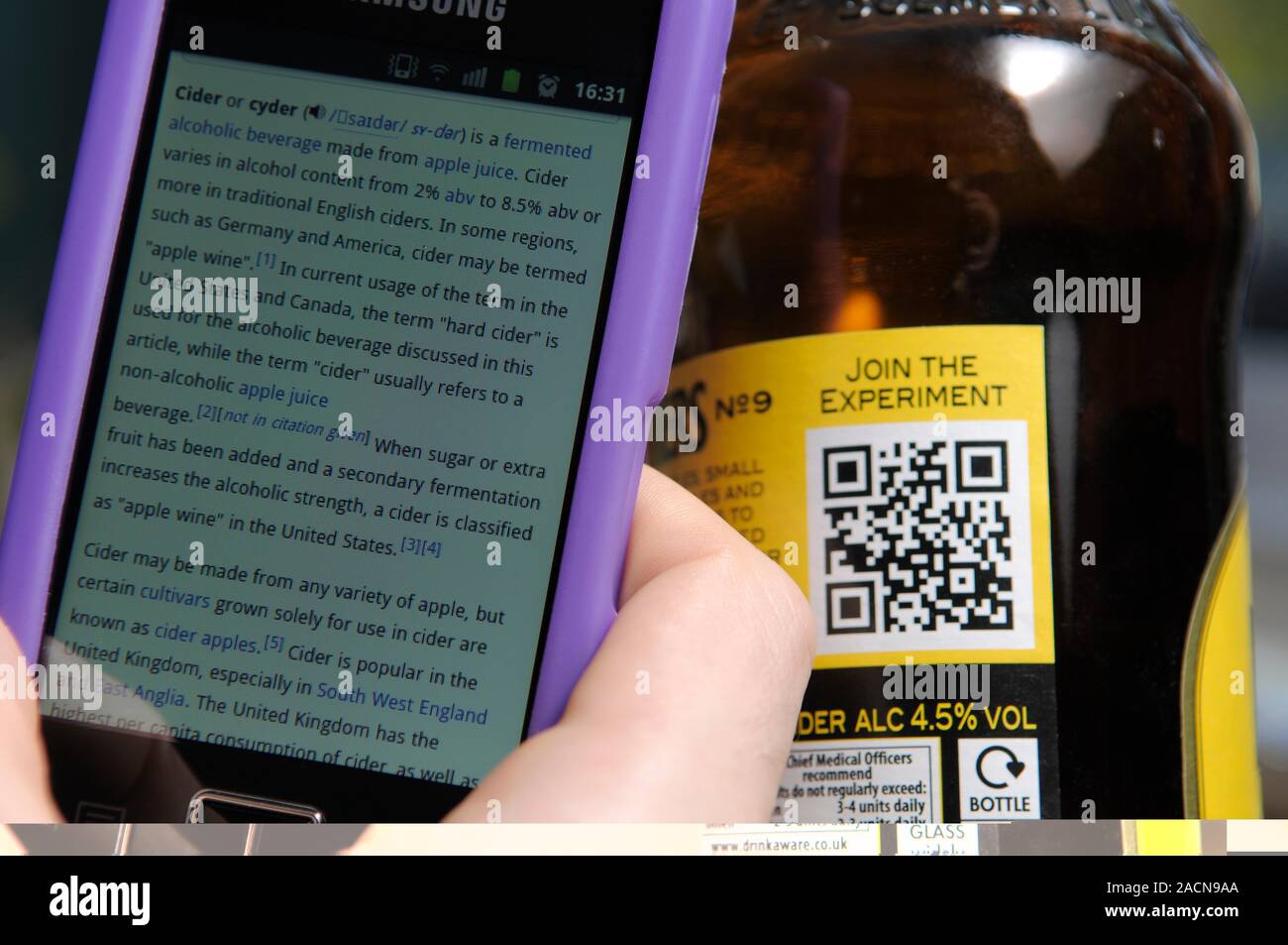 QR code (on bottle) after being scanned by a mobile phone. A QR code ...